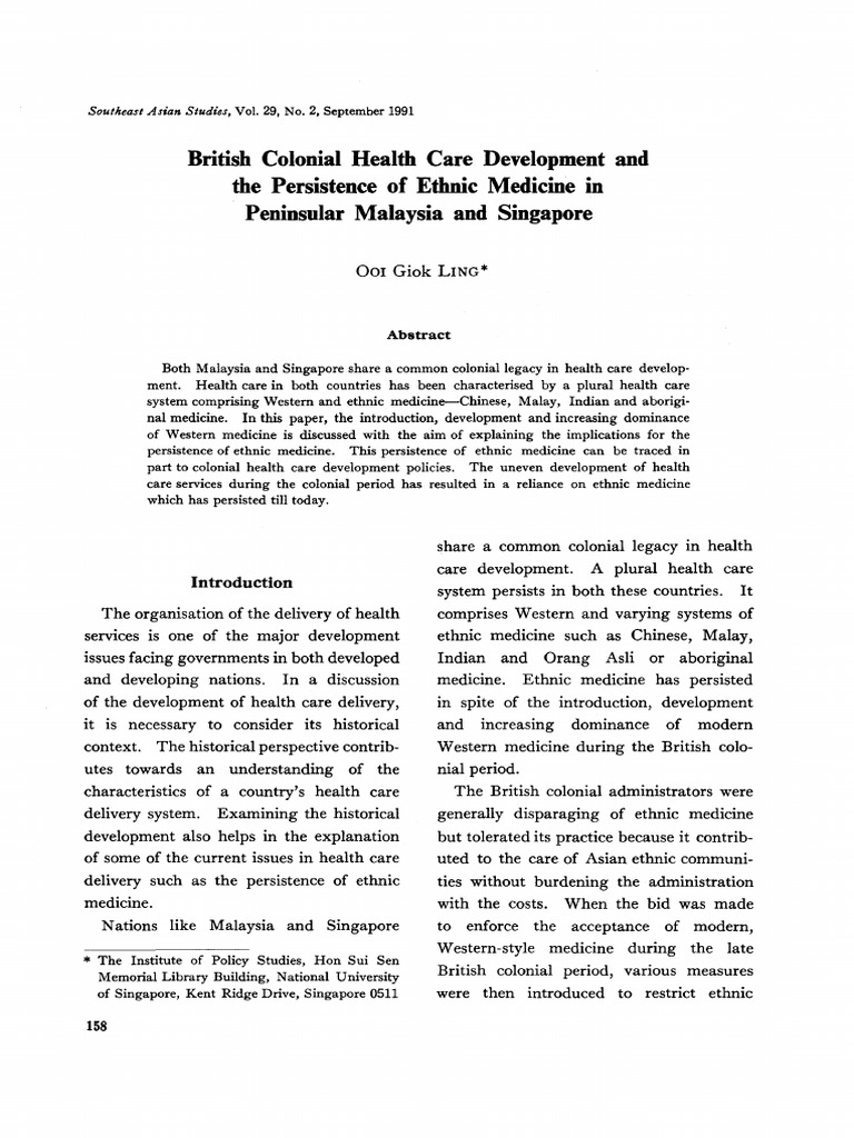 British Colonial Health Care Development and The Persistence of Ethnic ...