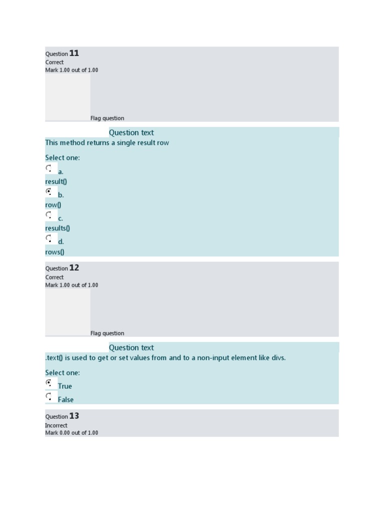 Question Text: This Method Returns A Single Result Row Select One: A. Result B. Row C. Results D ...