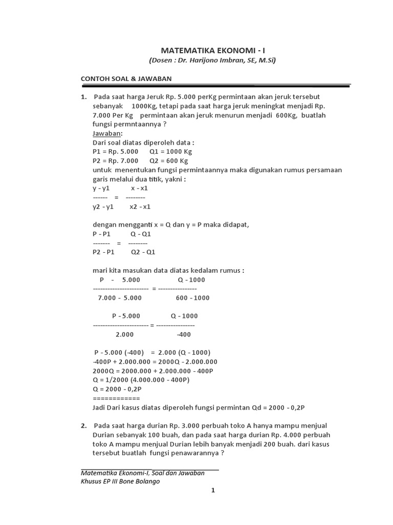 Tugas Matematika Ekonomi | PDF | Metode & Bahan Ajar