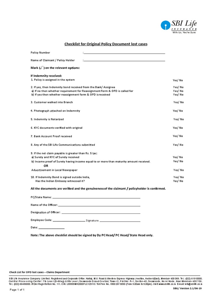 Checklist for Lost Policy Documents | PDF | Business Law | Financial ...