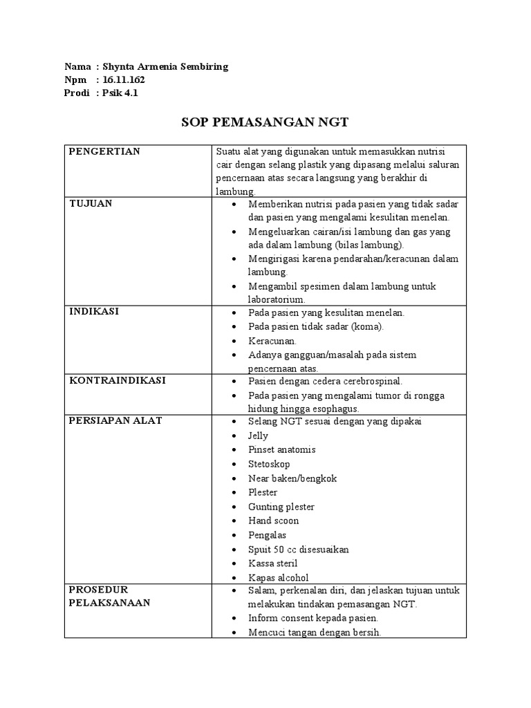 SOP Pemasangan NGT | PDF