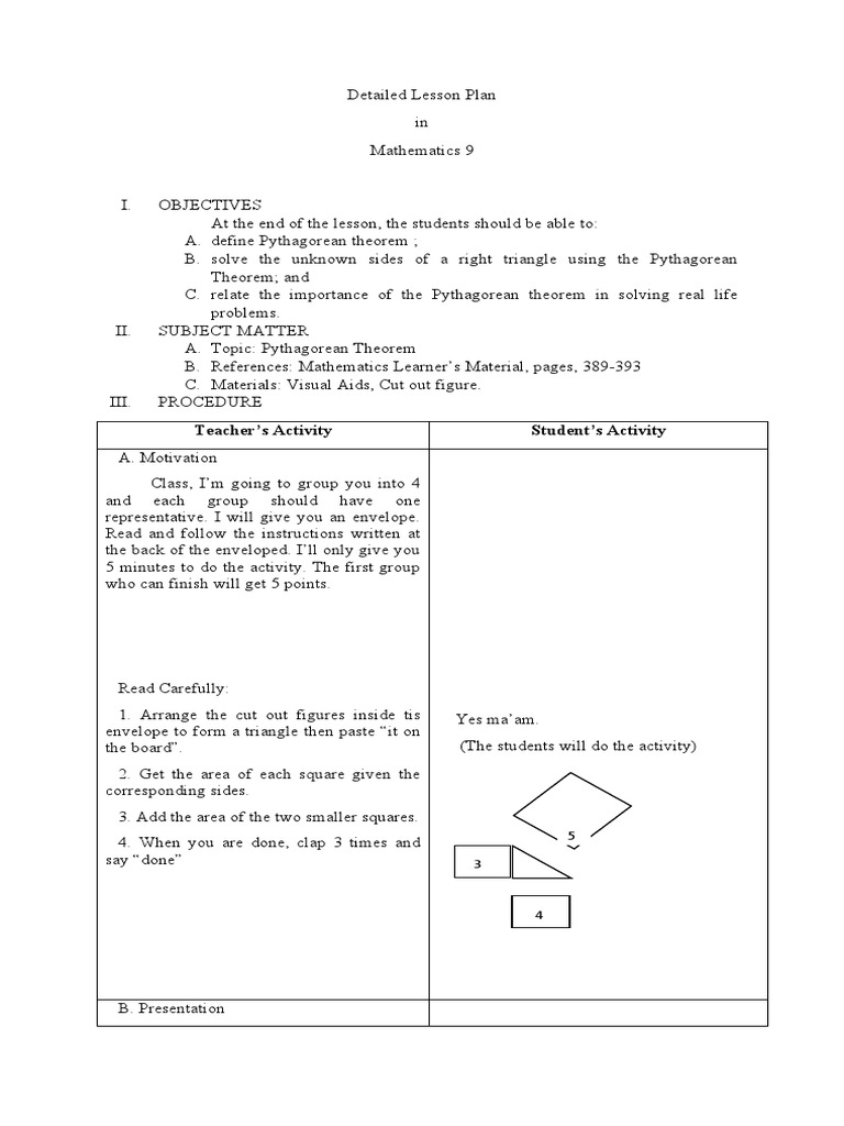 8.lesson Plan in Pythagorean Theorem | PDF | Elementary Geometry | Euclidean Plane Geometry