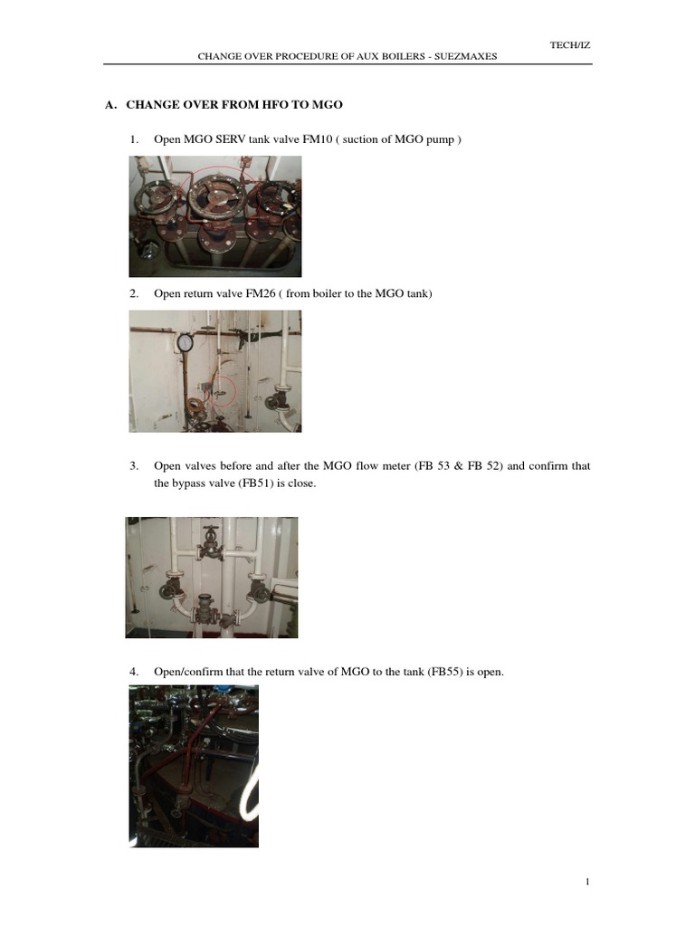Aux Boiler Fuel Changeover Procedures | PDF | Fuel Oil | Valve