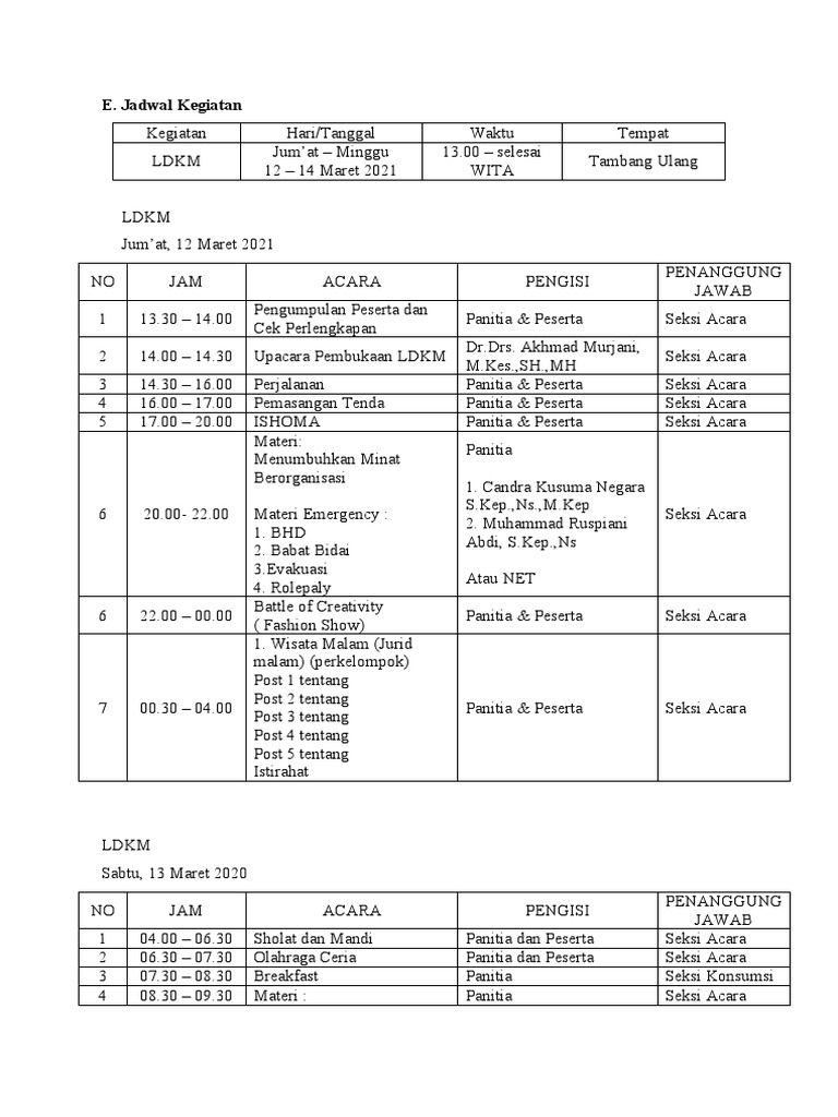 Jadwal Kegiatan LDKM | PDF