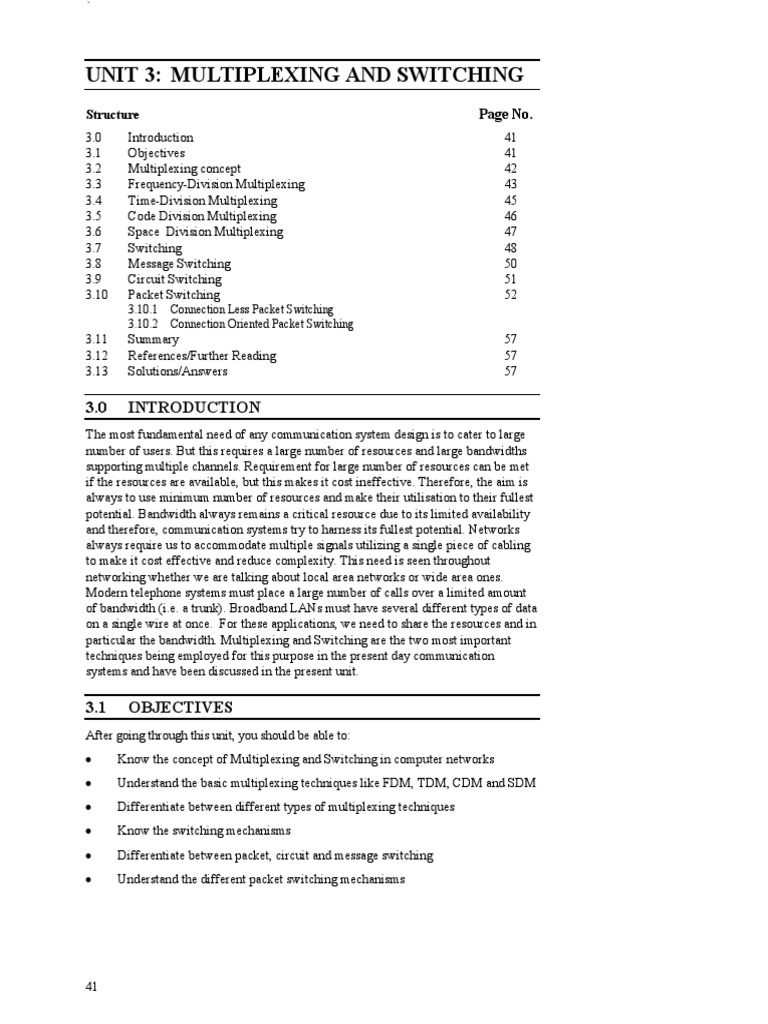 Unit 3: Multiplexing and Switching: Structure | PDF | Multiplexing | Packet Switching