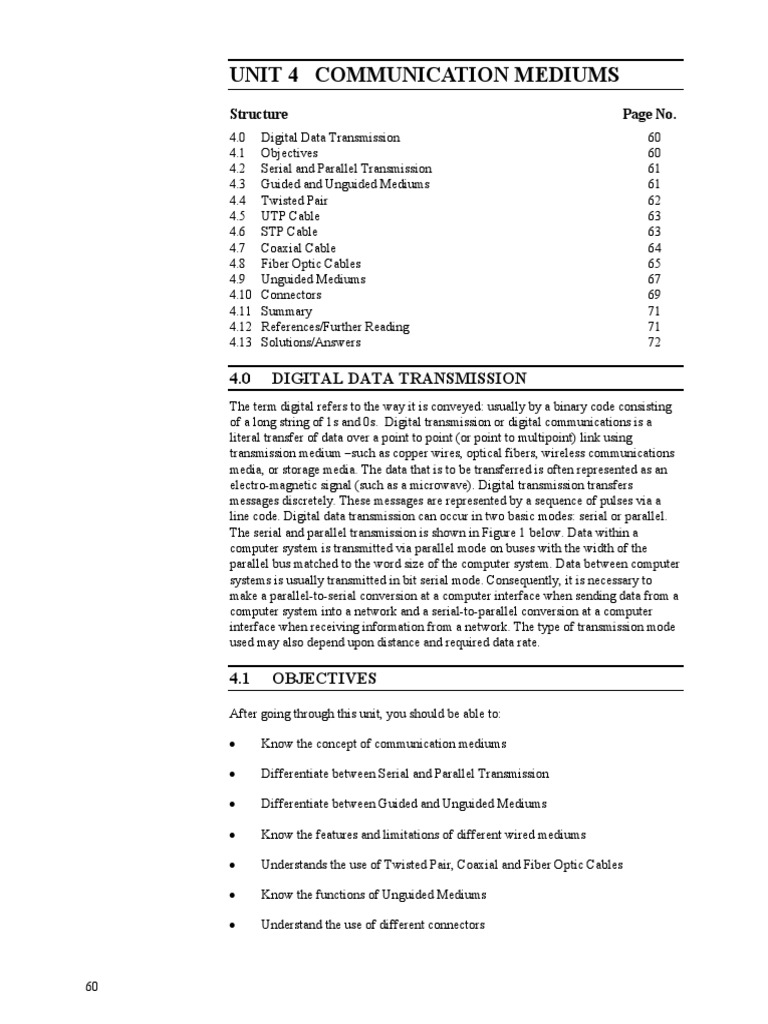 Unit 4 Communication Mediums: 4.0 Digital Data Transmission | PDF ...
