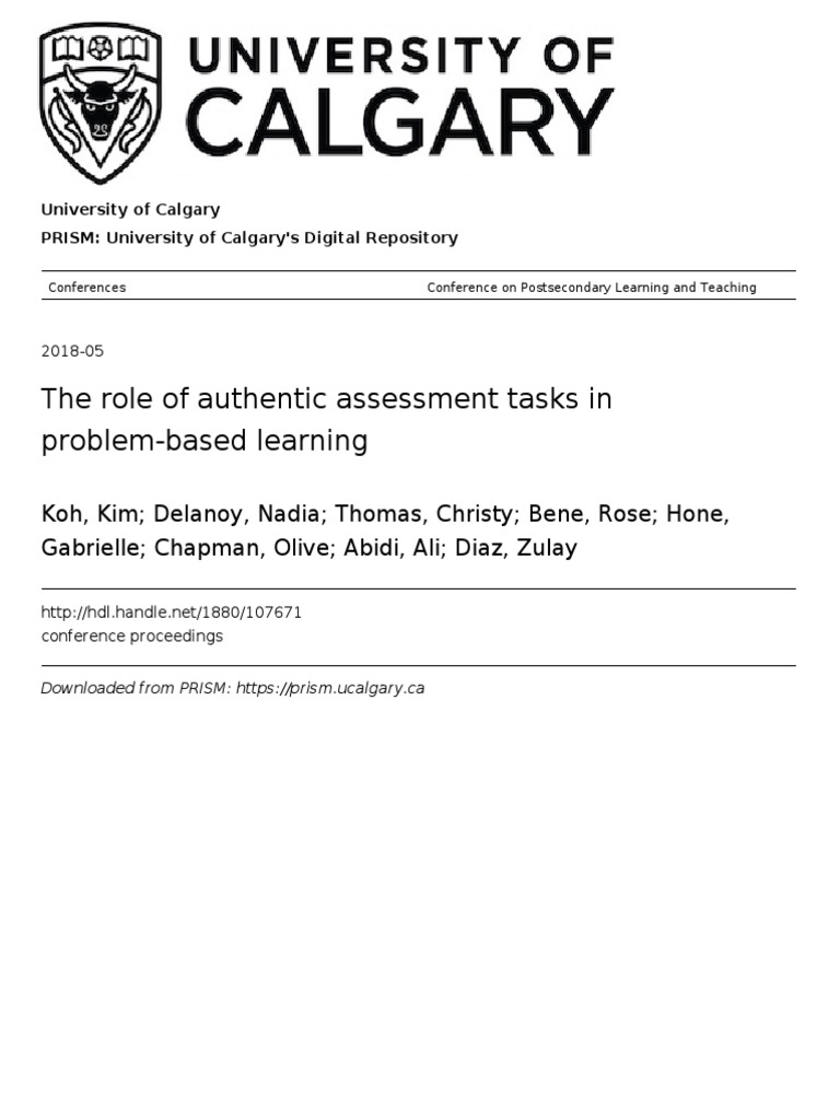 Authentic Assessment in Problem-Based Learning | PDF | Educational ...