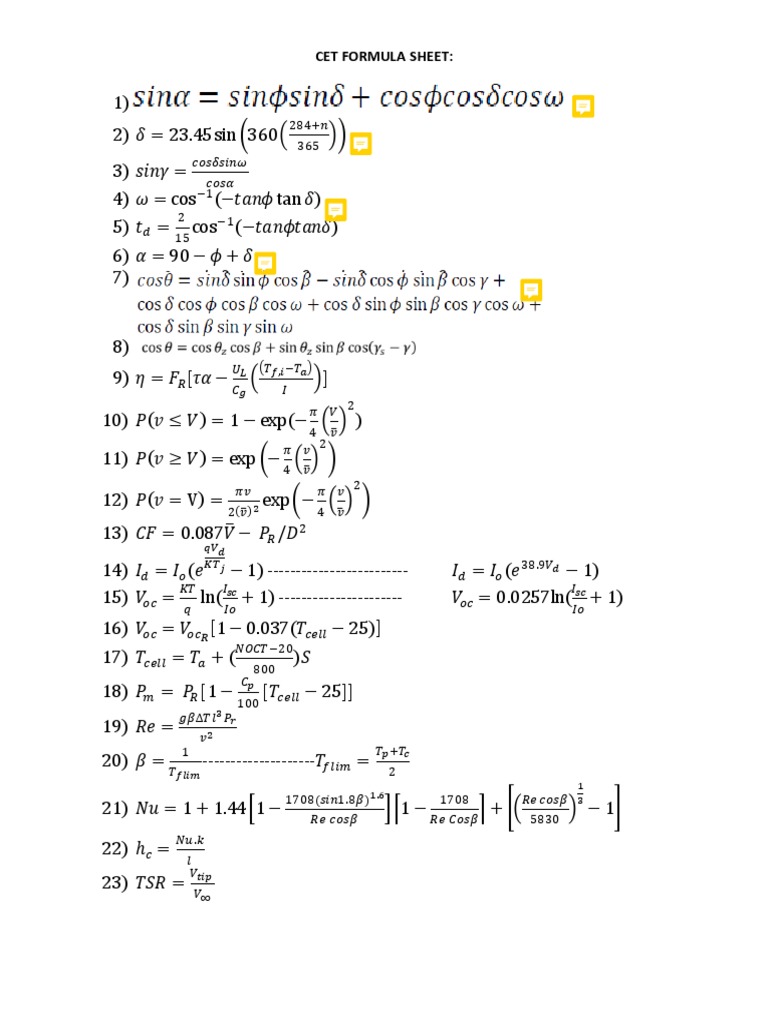 Cet Formula Sheet | PDF | Teaching Mathematics