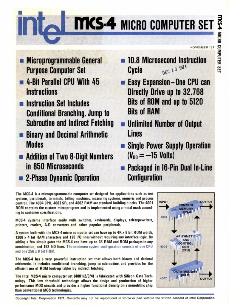Intel MCS-4 Data Sheet | PDF