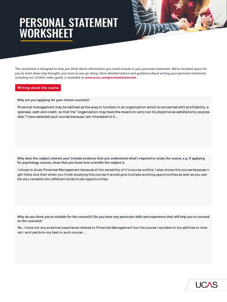 Personal Statement Worksheet: Writing About The Course | PDF | English ...