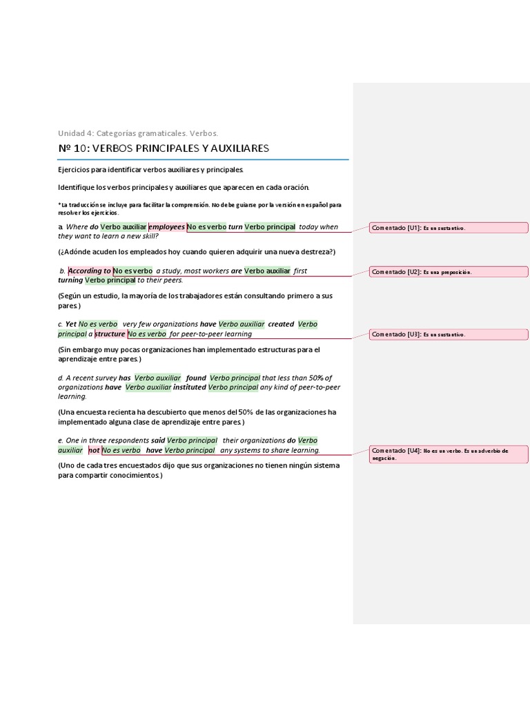 Ejercicios de Verbos: Auxiliares y Principales | PDF