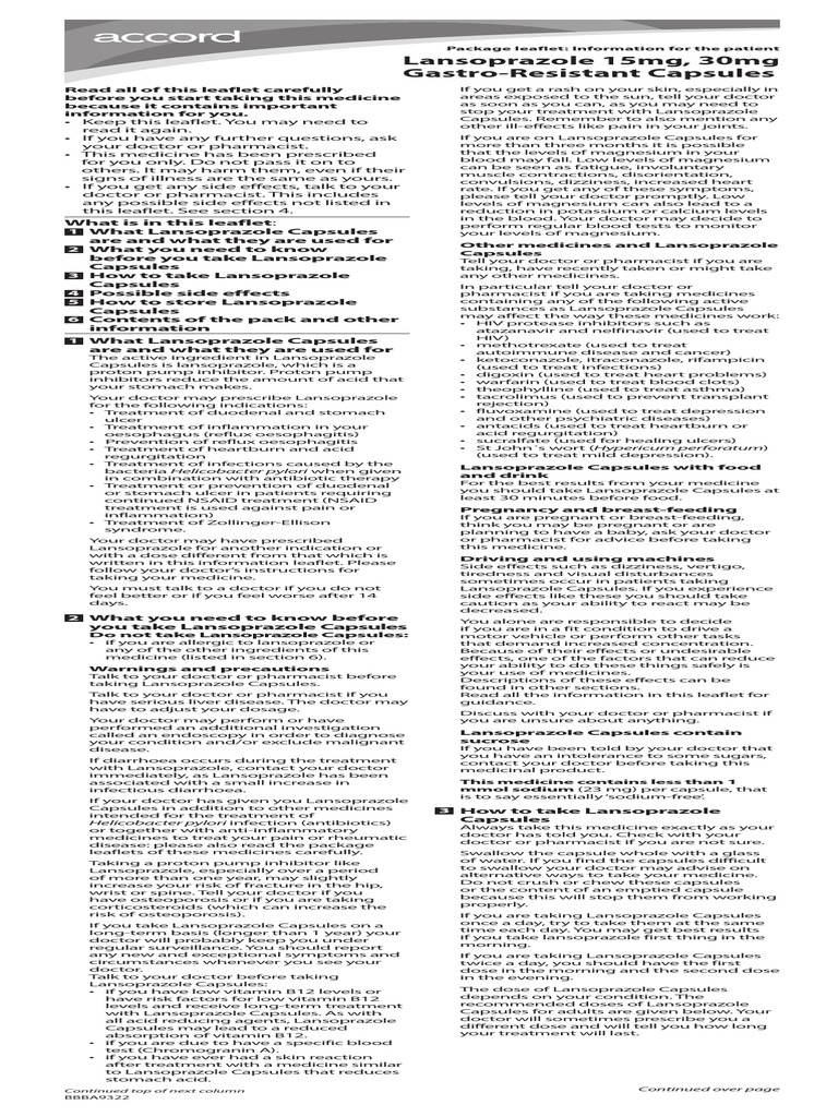 Lansoprazole 15mg, 30mg Gastro-Resistant Capsules: Package Leaflet ...