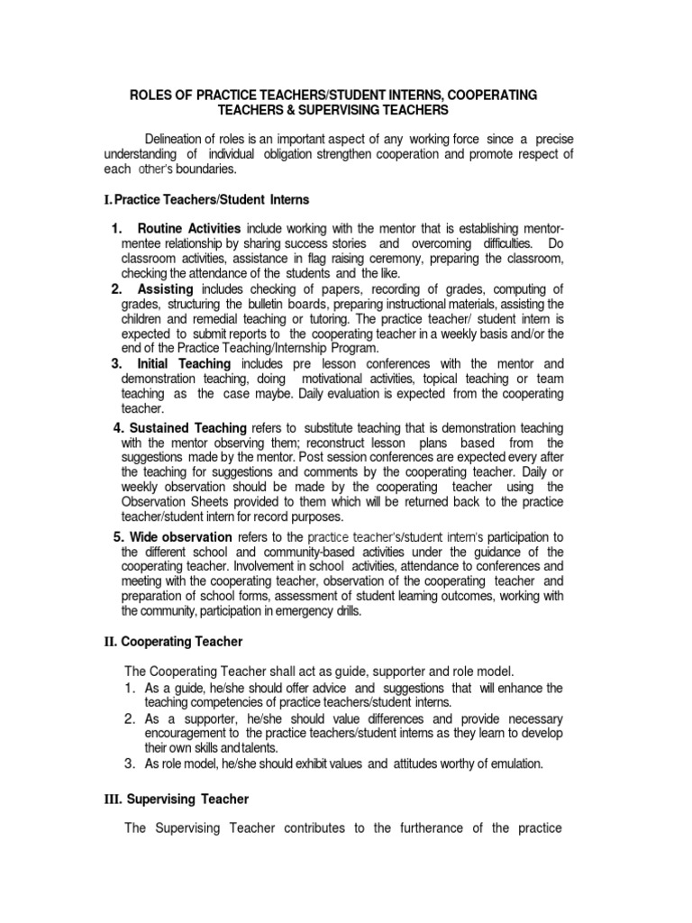 Roles of Practice Teachers | PDF | Mentorship | Educational Psychology