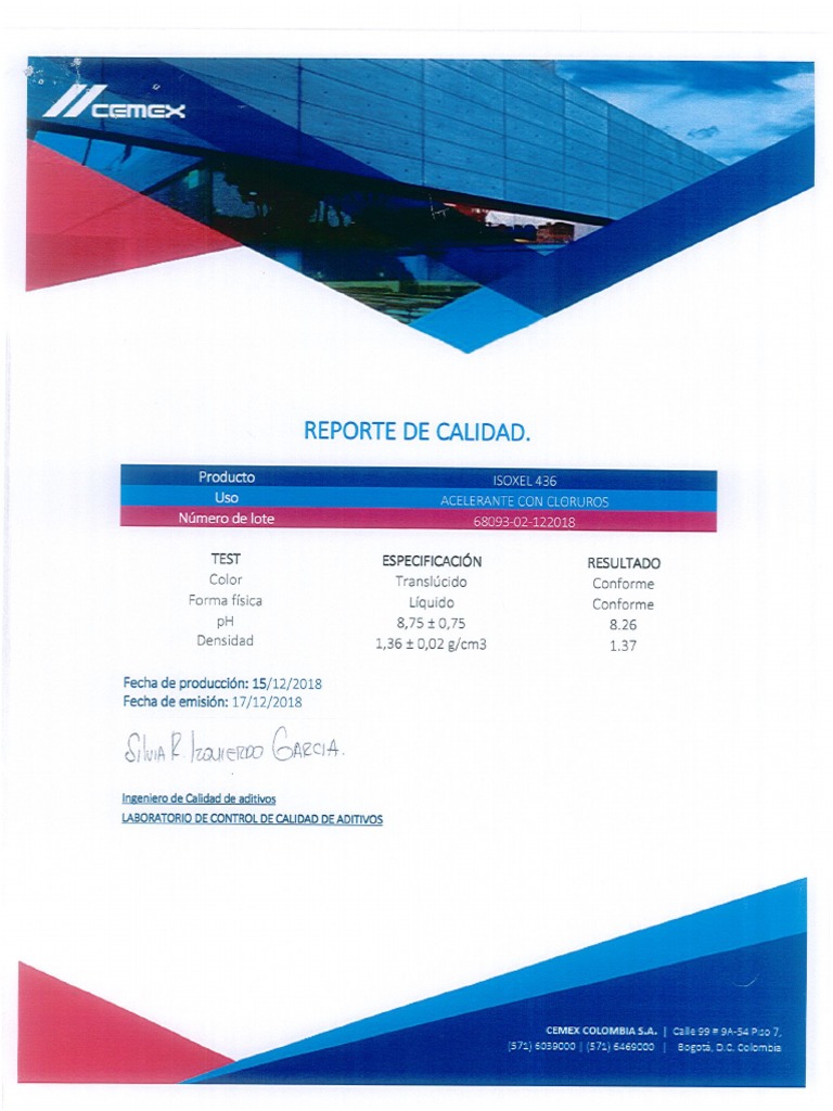 Cert Calidad Aditivos Cemex-10292019095621 | PDF