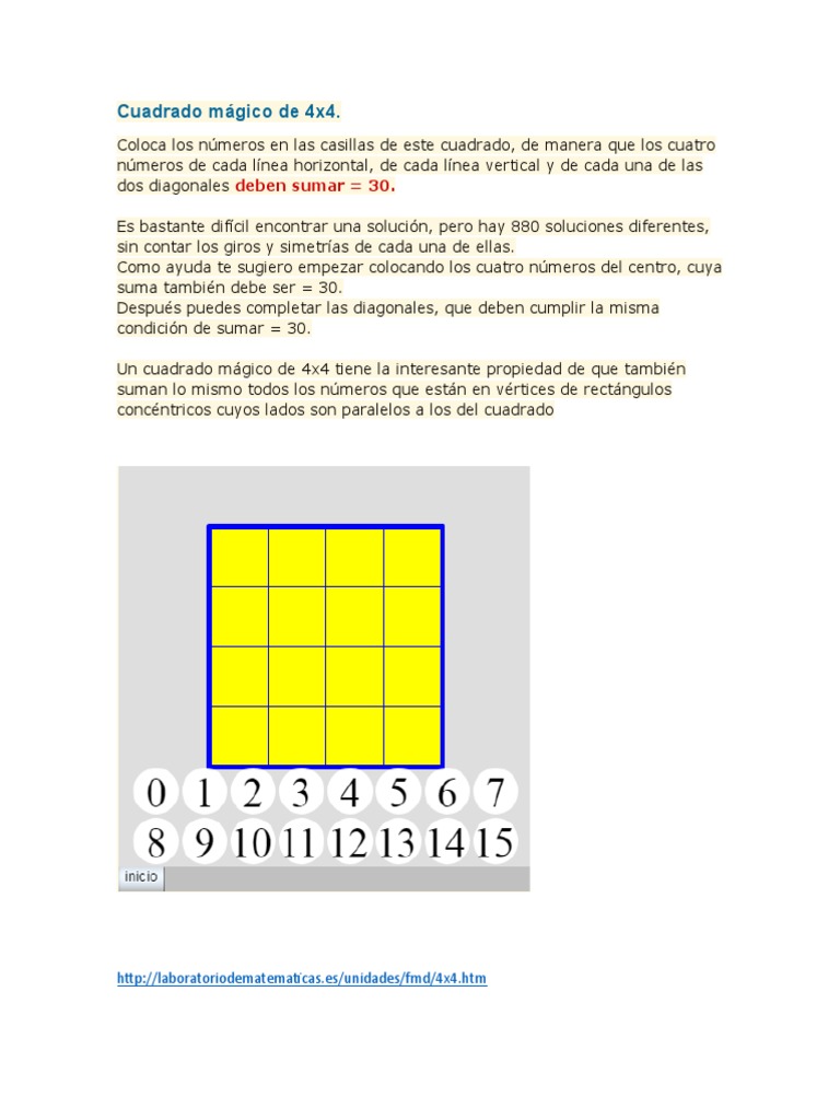 Cuadrado Mágico de 4x4 | PDF