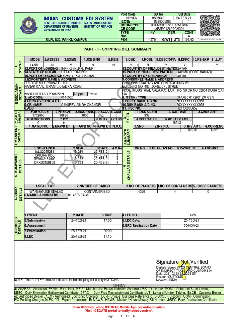 Let Export Copy: Indian Customs Edi System | PDF | Customs | Invoice