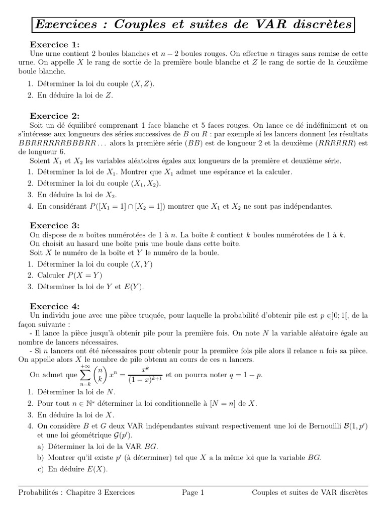 Proba Chap 3 Exo | PDF | Théorie des probabilités | Probabilité
