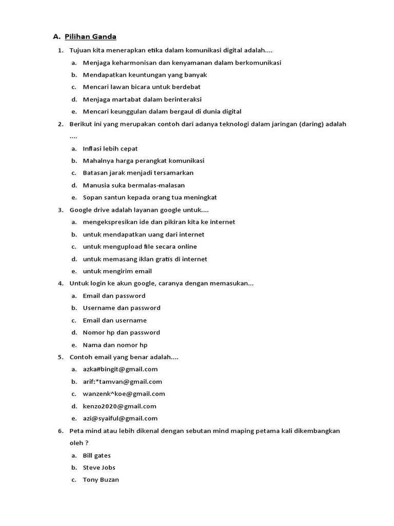 Soal Latihan Simkomdig | PDF