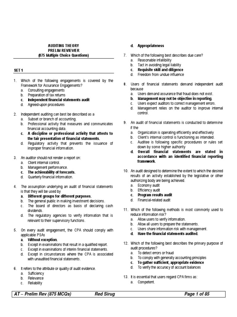 At - Prelim Rev (875 MCQS) Red Sirug Page 1 of 85 | PDF | Financial ...