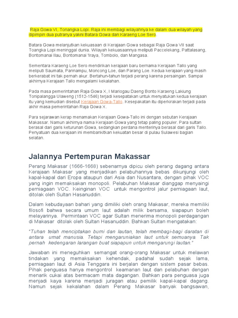Sejarah Kerajaan Gowa dan Perang Makassar | PDF | Perjalanan | Sejarah
