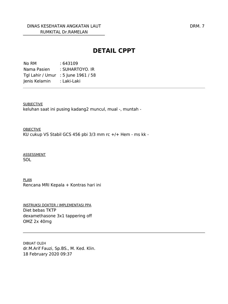 Malignant Neoplasm, Brain, Unspecified-Cppt | PDF