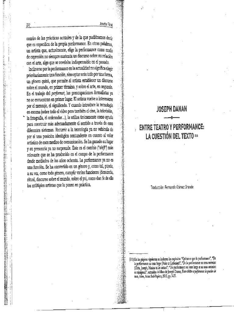 U2. Danan, Joseph, Entre Teatro y Perfomance, La Cuestión Del Texto | PDF
