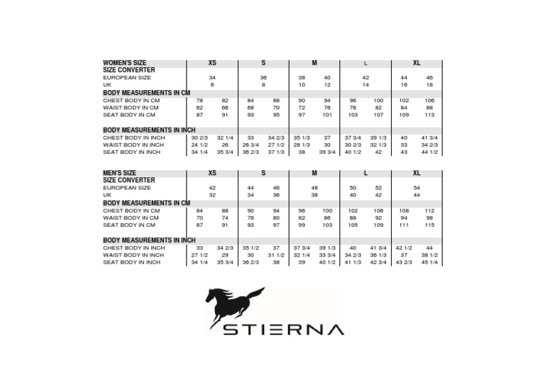 Stierna Size Chart | PDF | Metrology