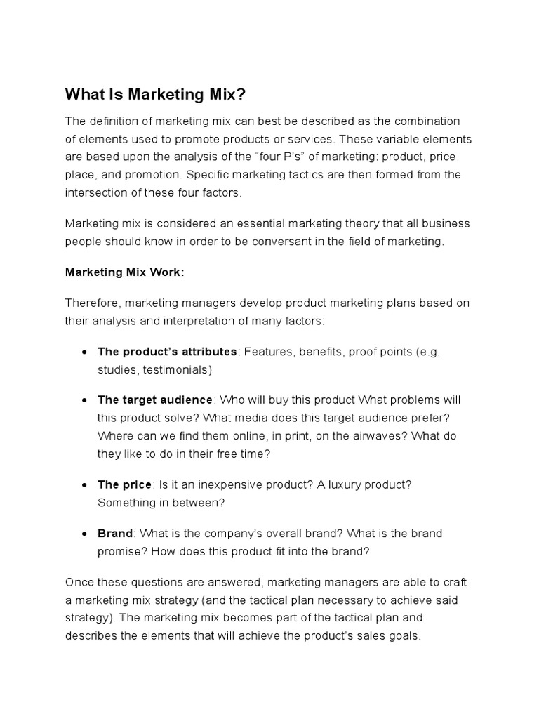 What Is Marketing Mix? | PDF | Target Audience | Marketing