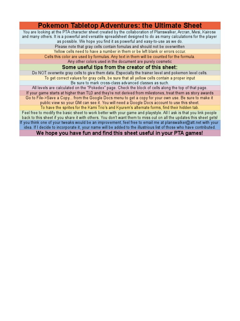 PTA Ultimate Character Sheet | PDF | Mythopoeia | Nintendo