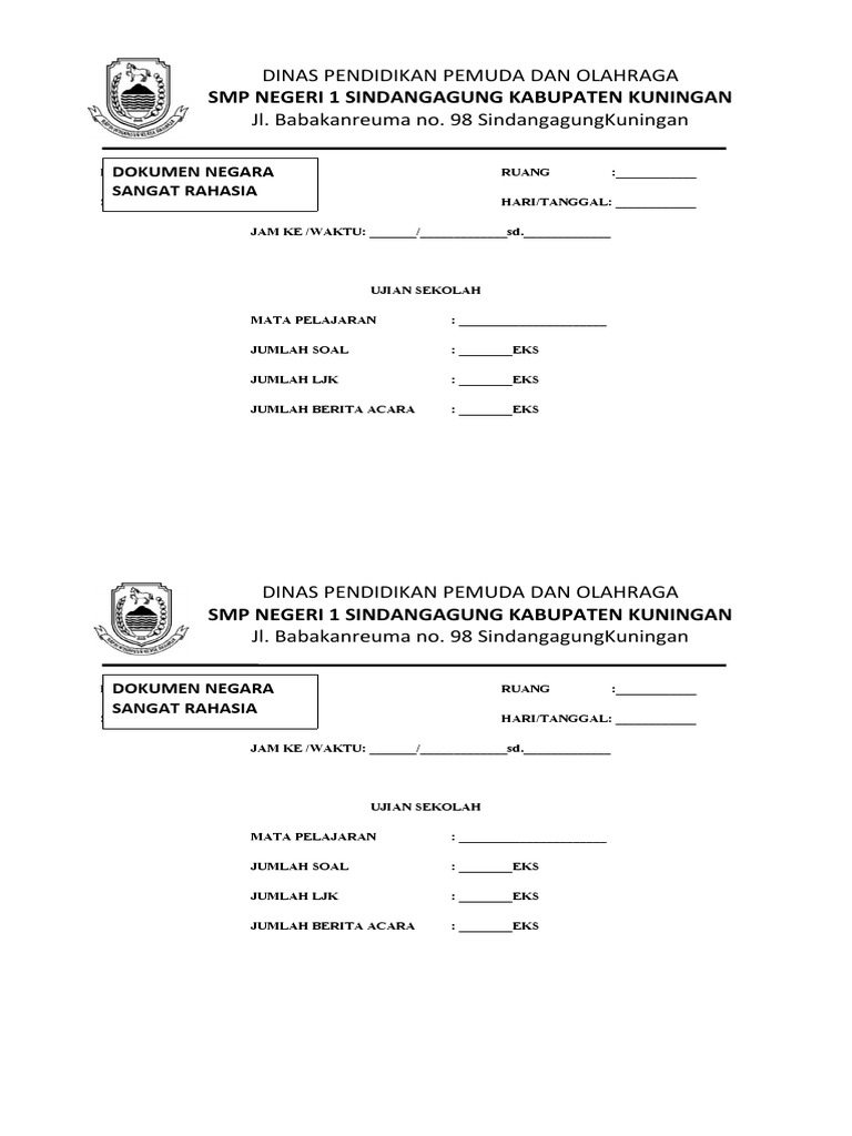 Label Amplop Soal Us | PDF