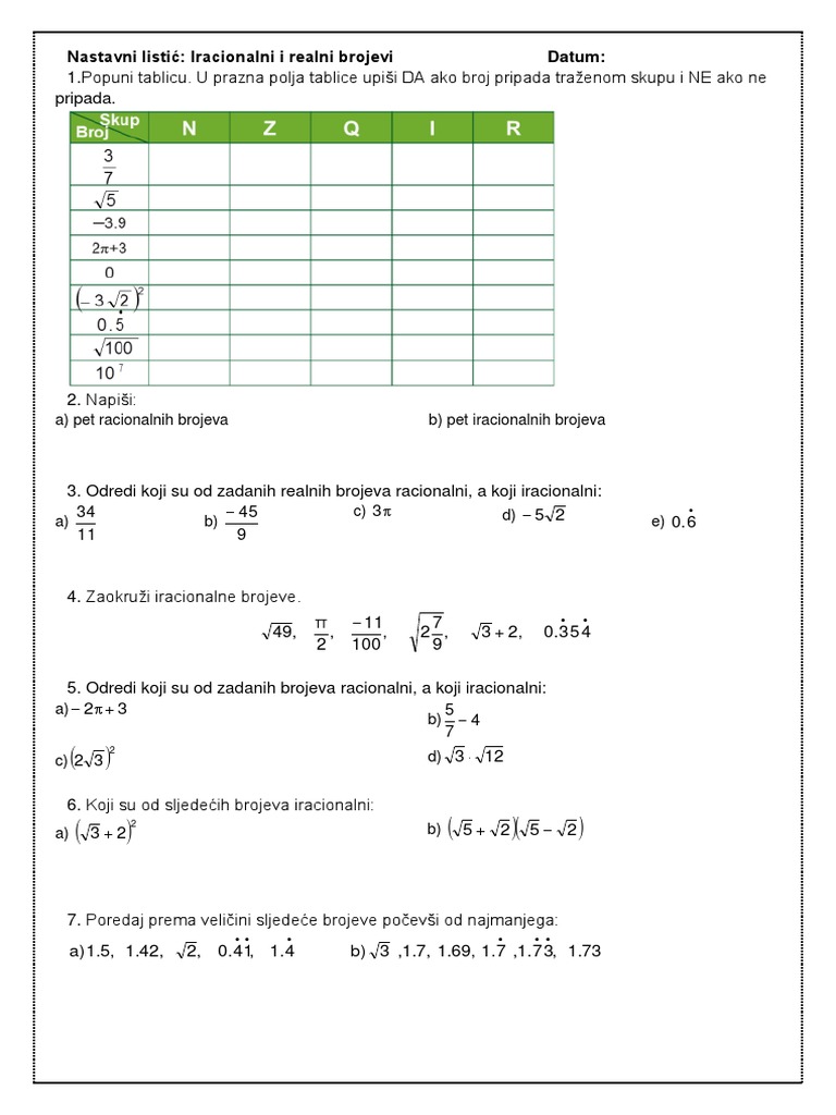 05.iracionalni I Realni Brojevi - NL | PDF