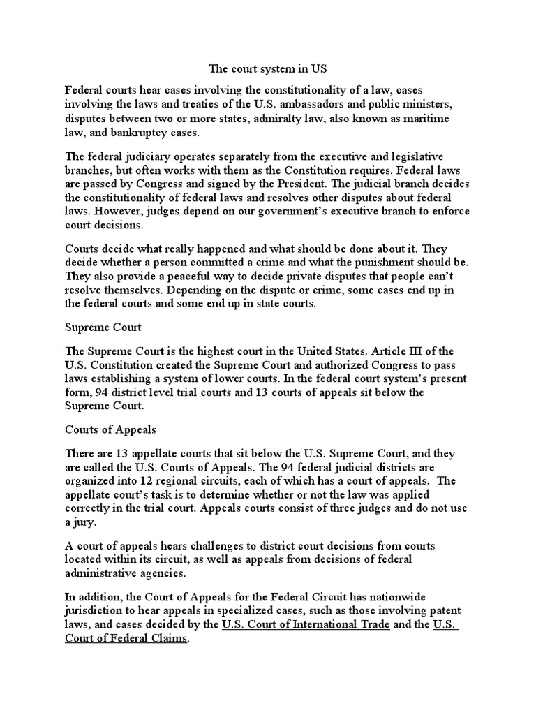 The Court System in US | Download Free PDF | Federal Judiciary Of The ...