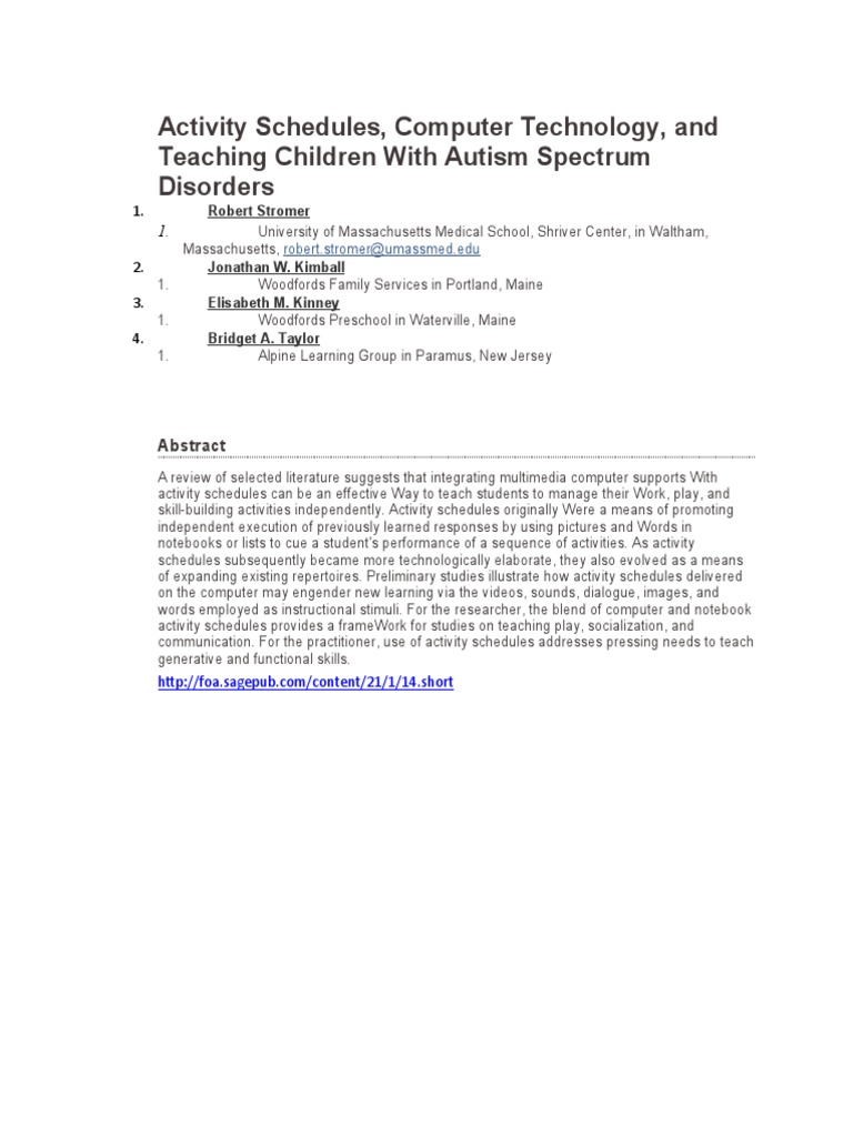 Teaching Autism with Computer Activity Schedules | PDF