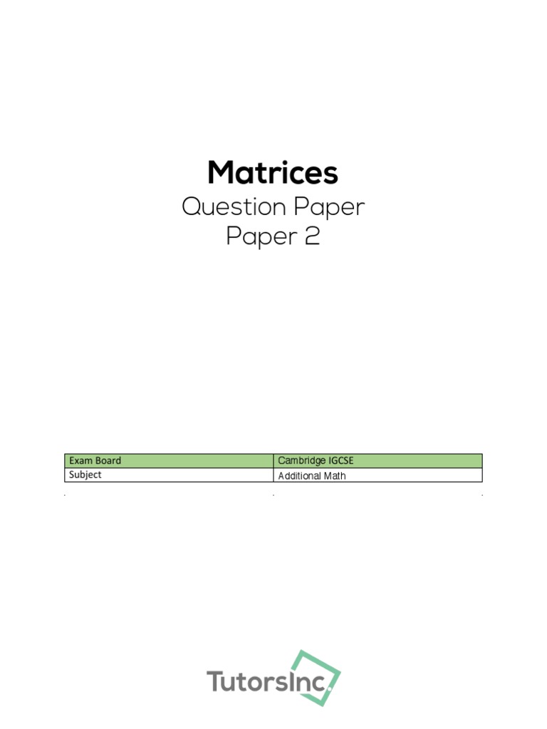 IGCSE Additional Math: Matrices | PDF