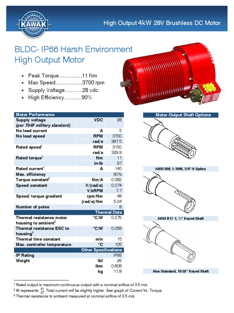 4kW 28vdc Electric Motor Specification Sheet | PDF | Electric Motor | Quantity