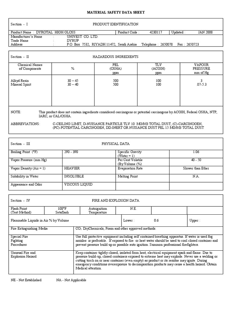MSDS Syntal HG 4230102 | PDF | Nausea | Solvent