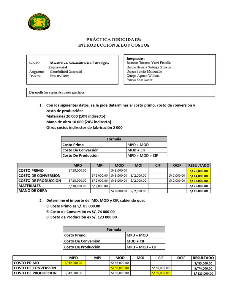 PR Ctica Dirigida 03 Introducci N A Los Costos 1 | PDF | Naturaleza | Economias