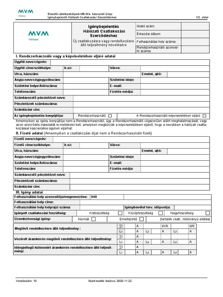 Igénybejelentés Hálózati Csatlakozási Szerz - Déshez | PDF