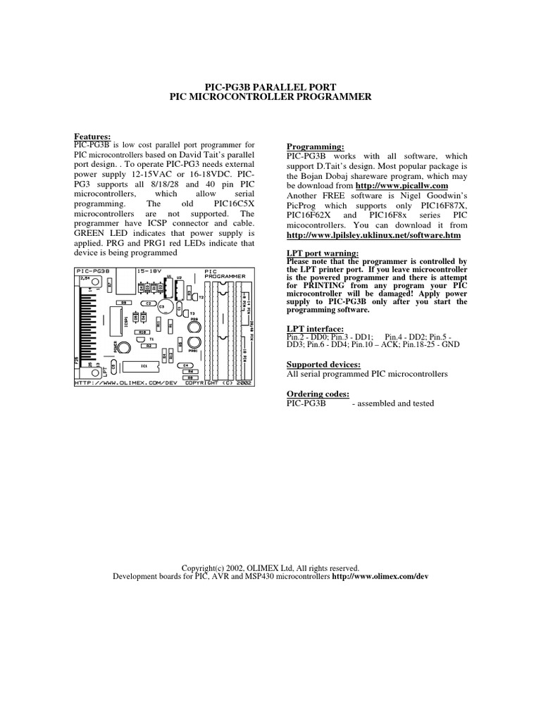 Pic-Pg3B Parallel Port Pic Microcontroller Programmer: Features: Programming | Descargar gratis ...