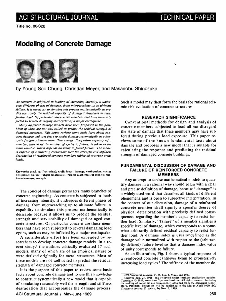 Modeling of Concrete Damage: Aci Structural Journal Technical Paper ...
