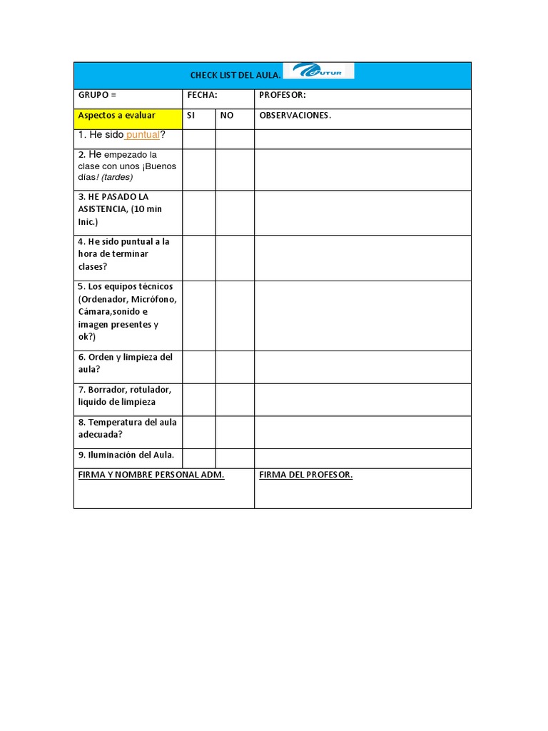 Check List Del Aula | PDF