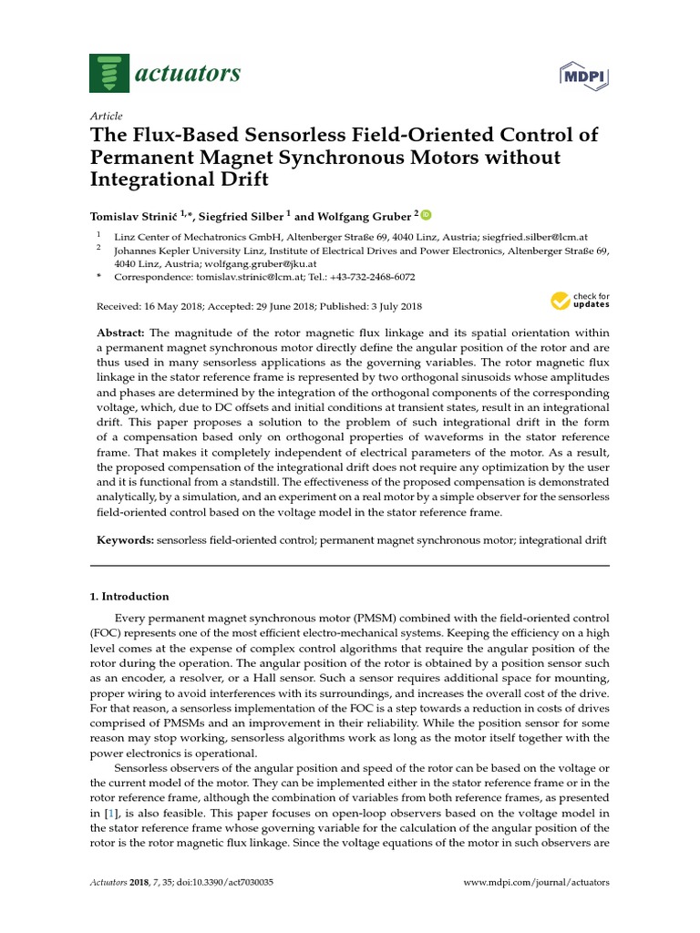 The Flux-Based Sensorless Field-Oriented Control of Permanent Magnet Synchronous Motors Without ...
