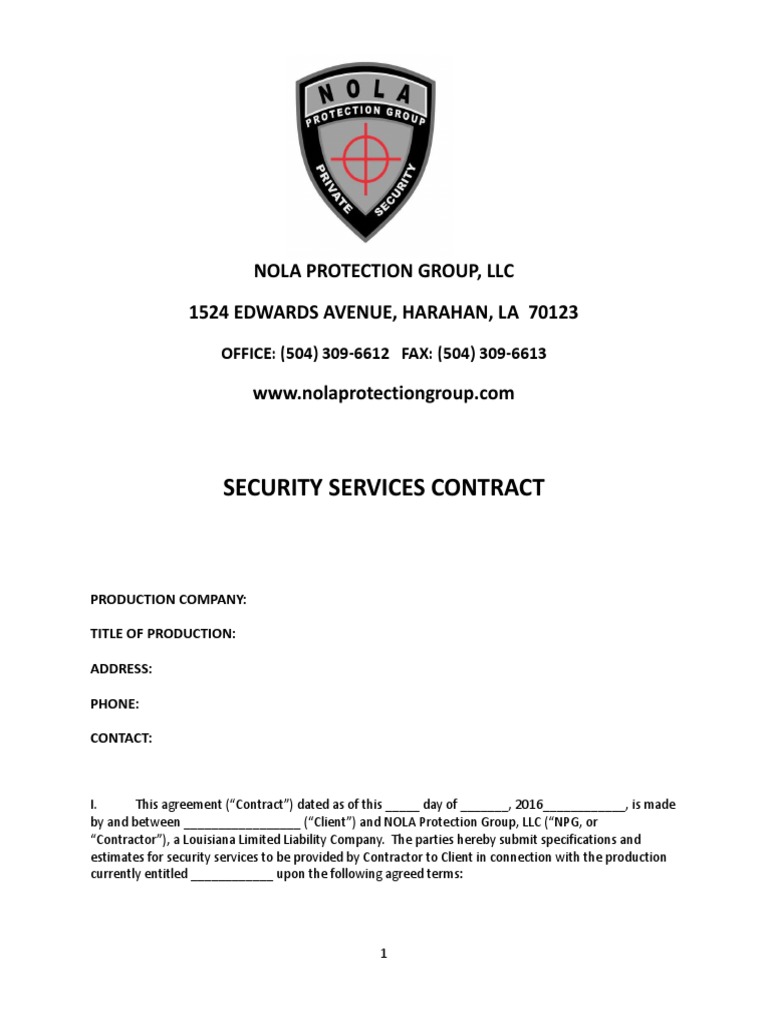 Printabe Security Guard Contract Sample | PDF | Indemnity | Employment