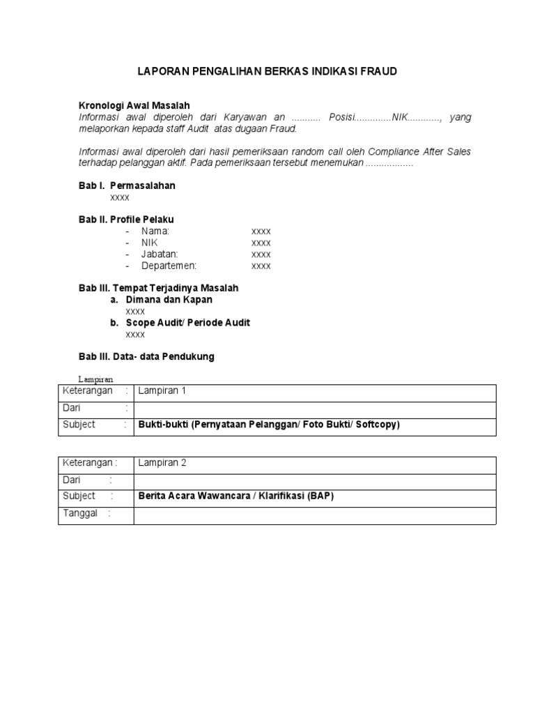 Laporan Pengalihan Berkas Indikasi Fraud | PDF