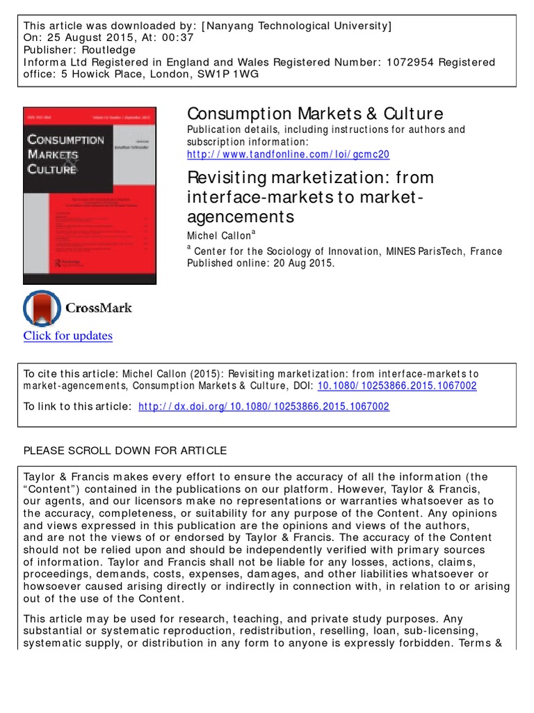 Callon (2015) Revisiting Marketization. From Interface-Markets To ...