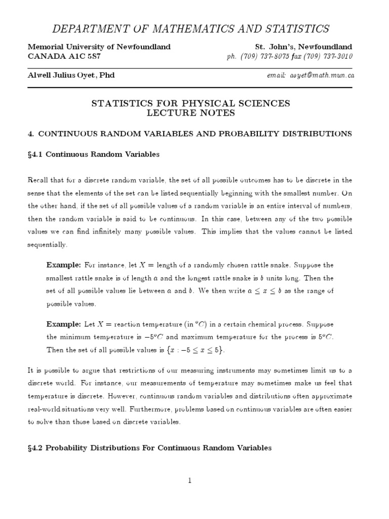 Department of Mathematics and Statistics: Statistics For Physical ...