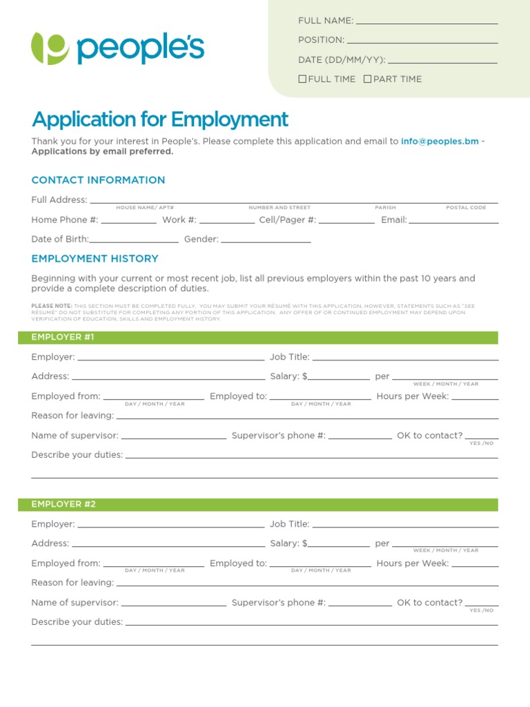 People's Pharmacy Job Application Form | PDF | Résumé | Labour