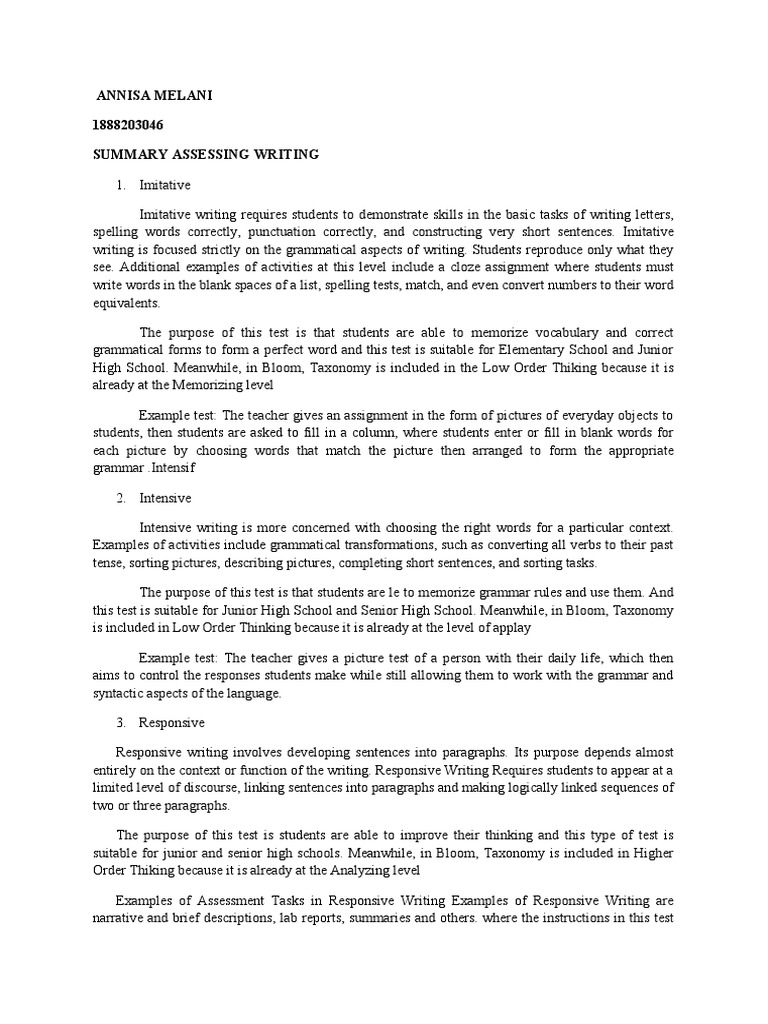 Summary Assessing Writing | PDF | Educational Assessment | Essays