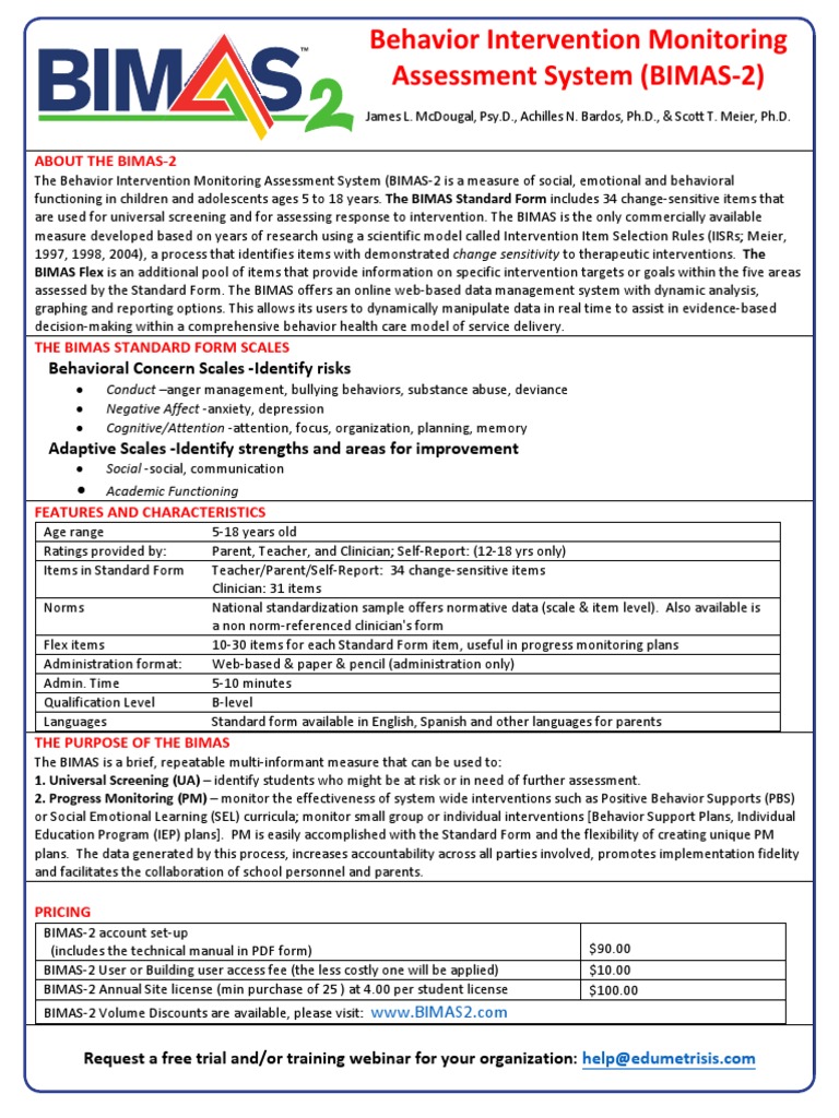 BIMAS-2 A Two Page Introduction | PDF | Affect (Psychology) | Behavior