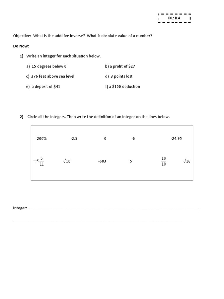 Understanding Absolute Value and Additive Inverses | PDF | Integer ...